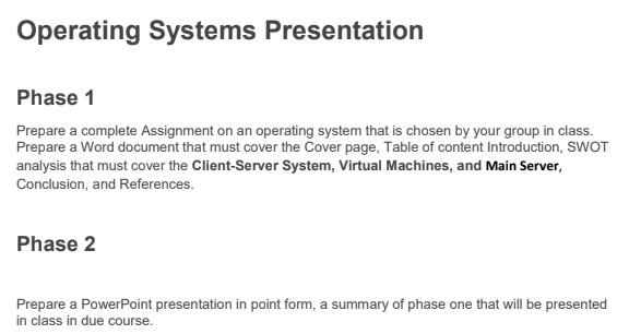 Solved Operating Systems Presentation Phase 1 Prepare a | Chegg.com
