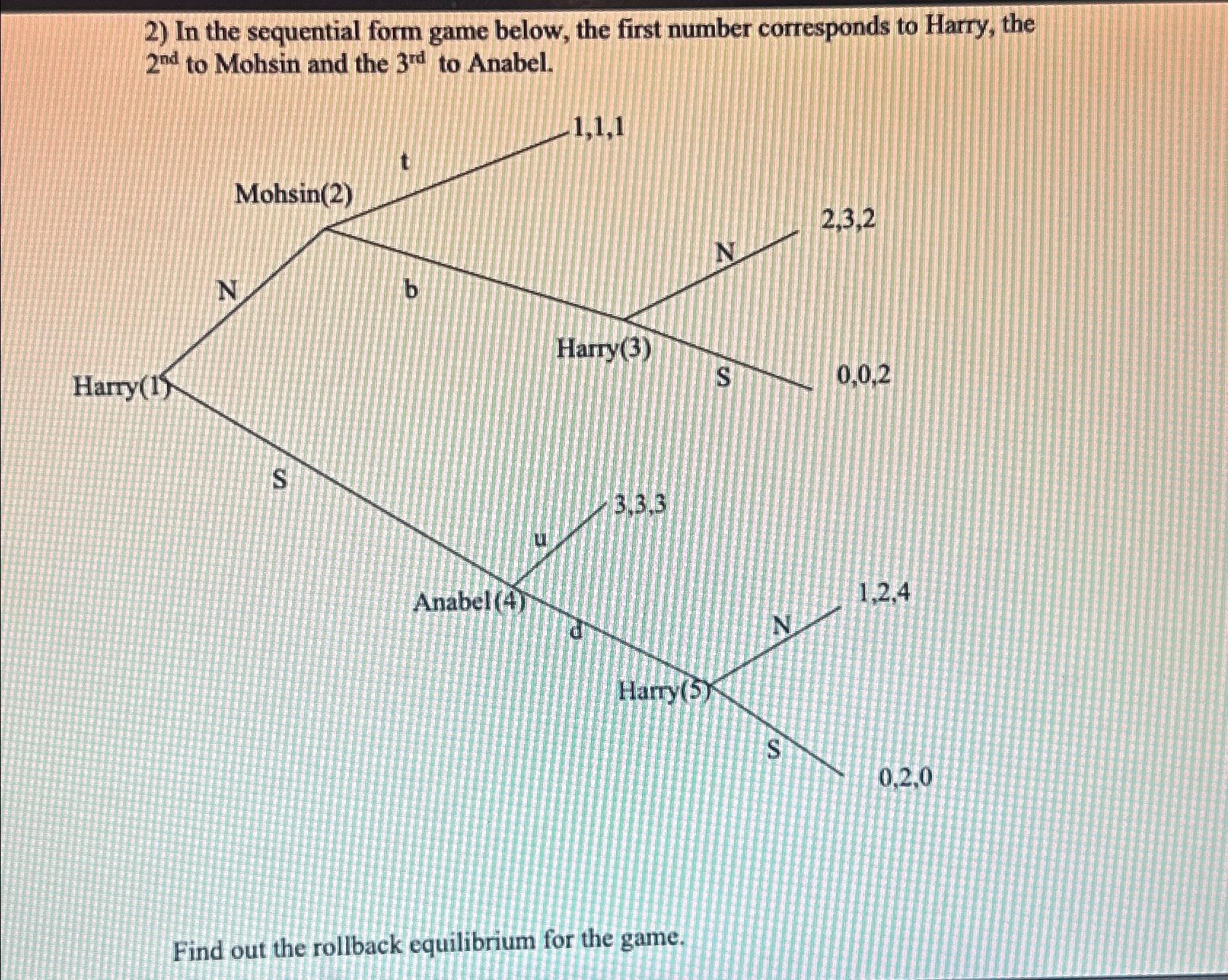 Solved In the sequential form game below, the first number | Chegg.com