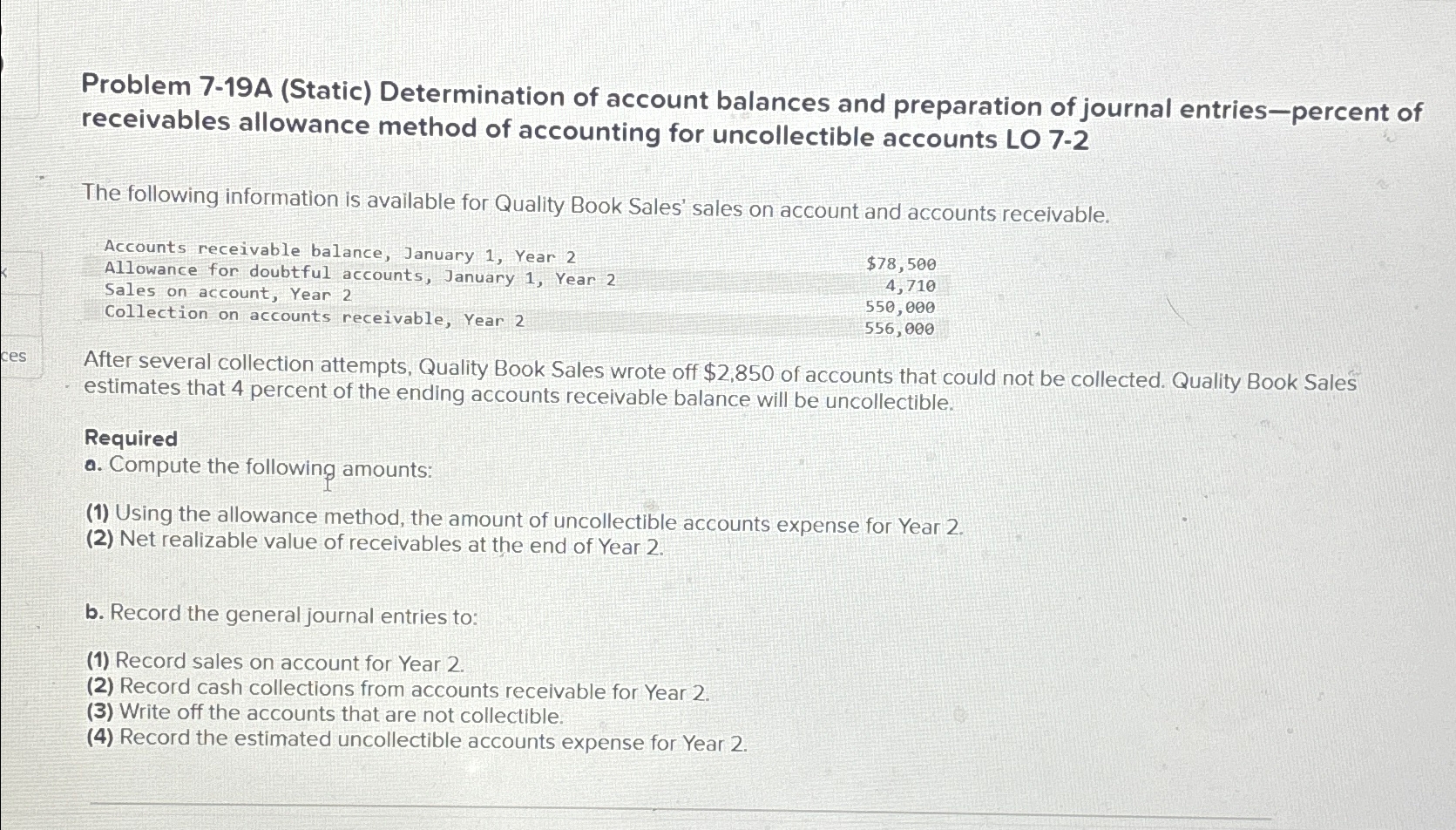 Solved Problem 7-19A (Static) ﻿Determination of account | Chegg.com