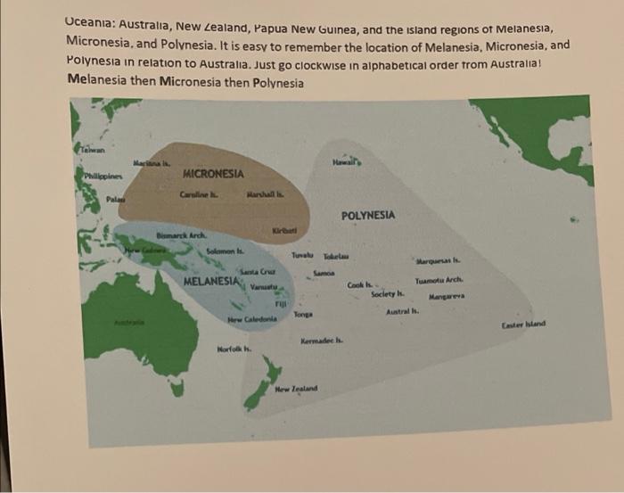 Solved Oceania: Australia, New Zealand, Papua New Guinea, | Chegg.com