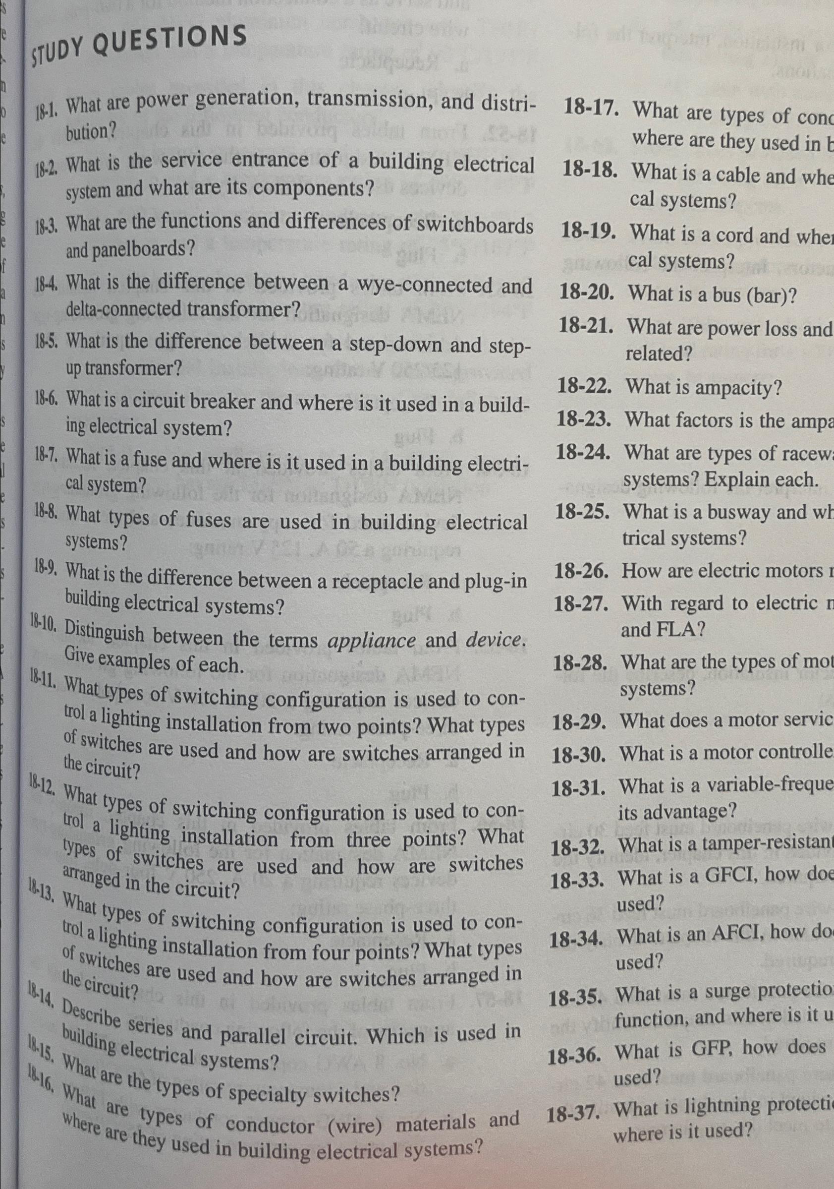 STUDY QUESTIONS\\n18-1. What are power generation, | Chegg.com