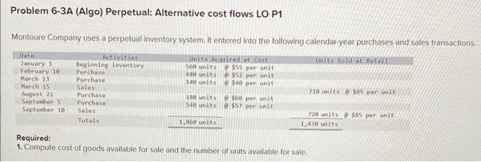 Solved Problem 6-3A (Algo) Perpetual: Alternative cost flows | Chegg.com