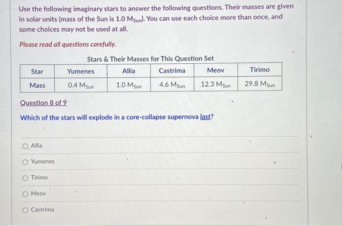 Solved Use the following imaginary stars to answer the | Chegg.com