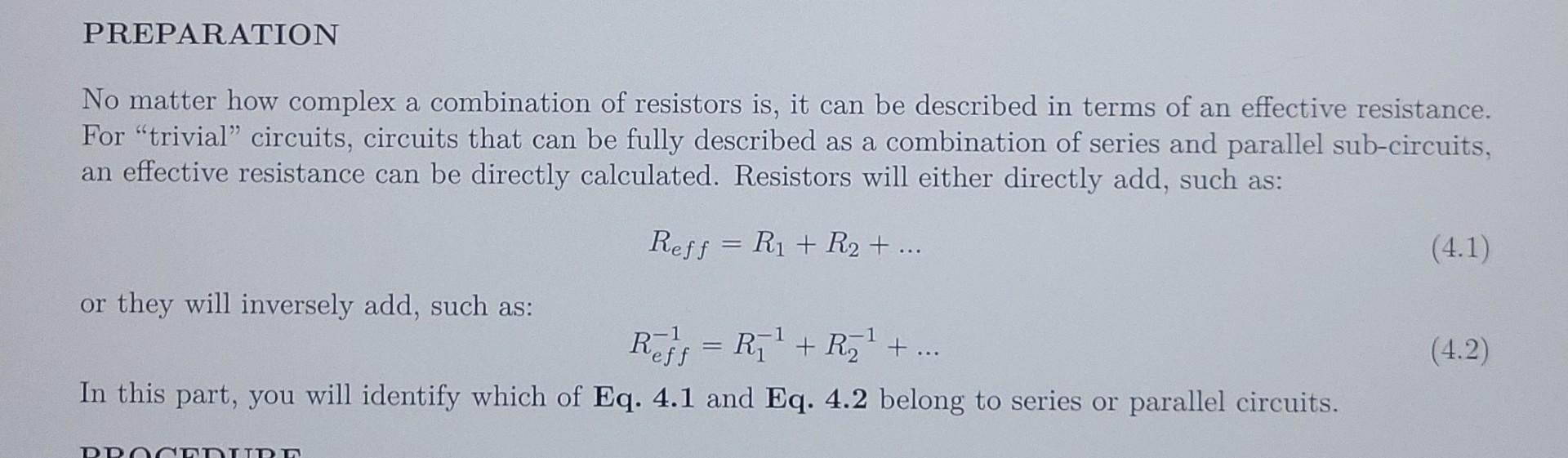Solved Which equation describes the total resistance for the | Chegg.com