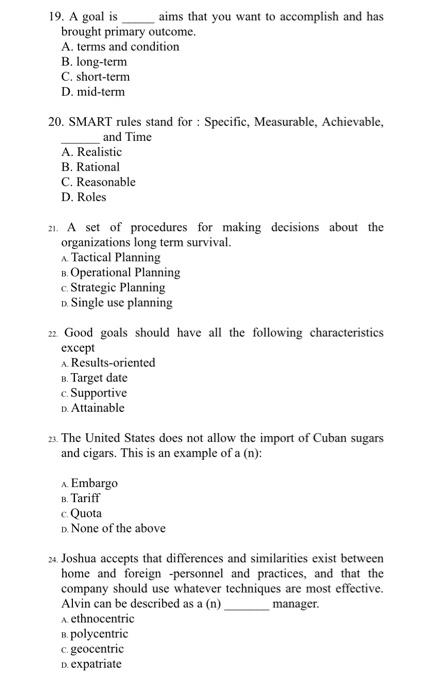 Solved 19-24 Please shade the correct answer (ONE ONLY) in | Chegg.com