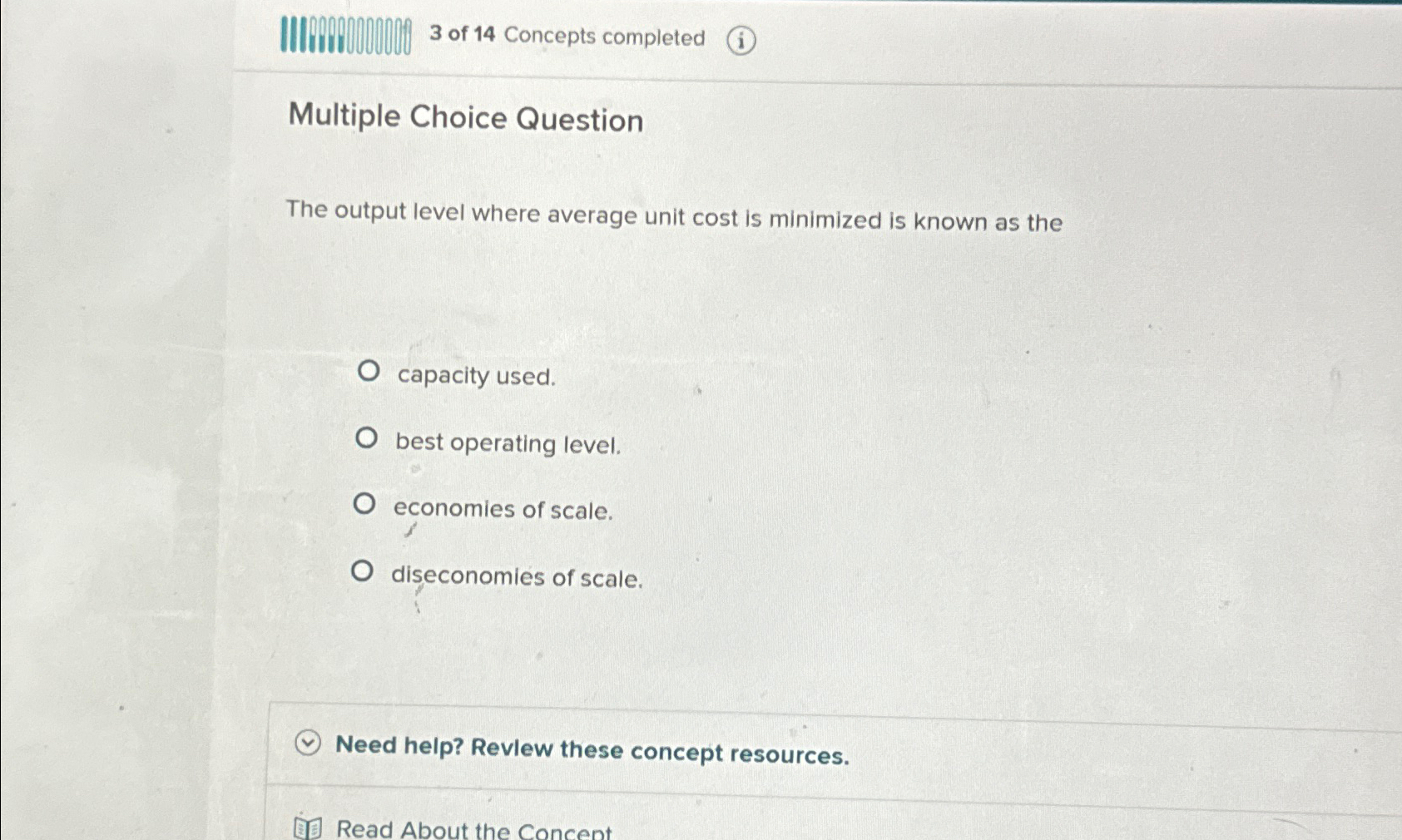 Solved 3 ﻿of 14 ﻿Concepts completed (i)Multiple Choice | Chegg.com