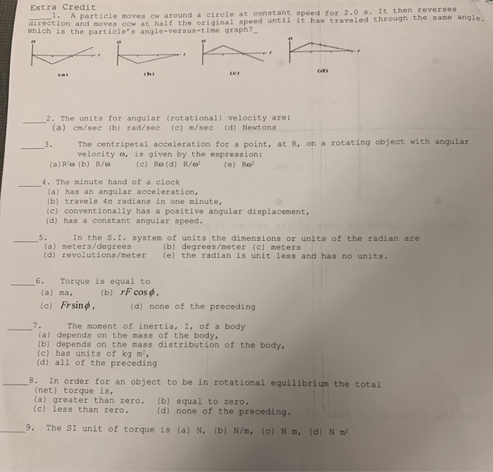 Solved Extra Credit 1. A particle moves cw around a circle | Chegg.com