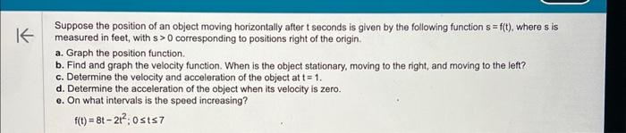 Solved Suppose the position of an object moving horizontally | Chegg.com