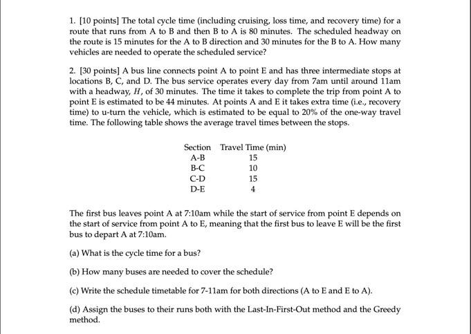 1. [10 points] The total cycle time (including | Chegg.com