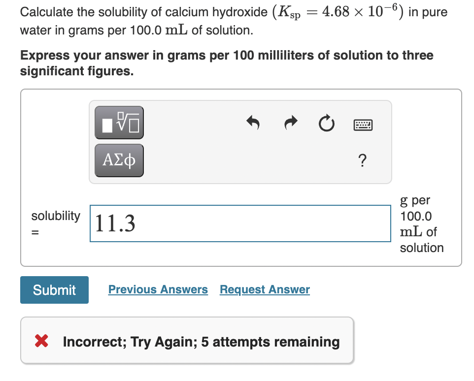 Solved Calculate the solubility of calcium hydroxide | Chegg.com