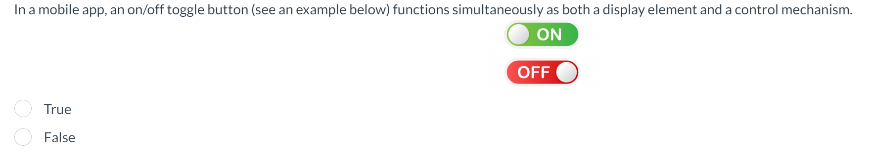 Solved In a mobile app, an on/off toggle button (see an | Chegg.com