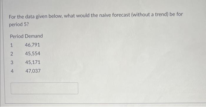 Solved For the data given below, what would the naive | Chegg.com