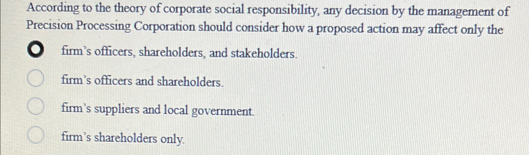 Solved According to the theory of corporate social | Chegg.com