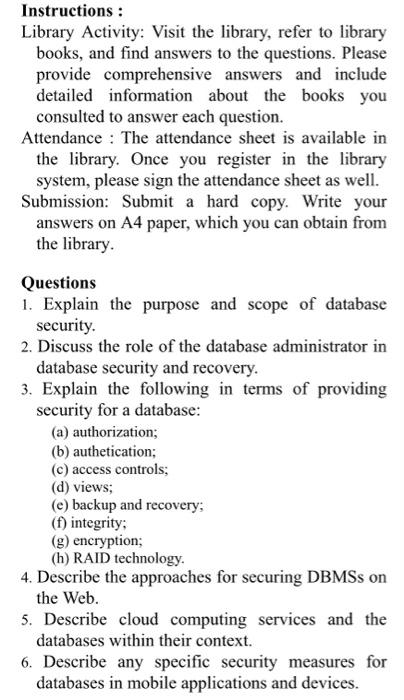 Solved Instructions : Library Activity: Visit the library, | Chegg.com
