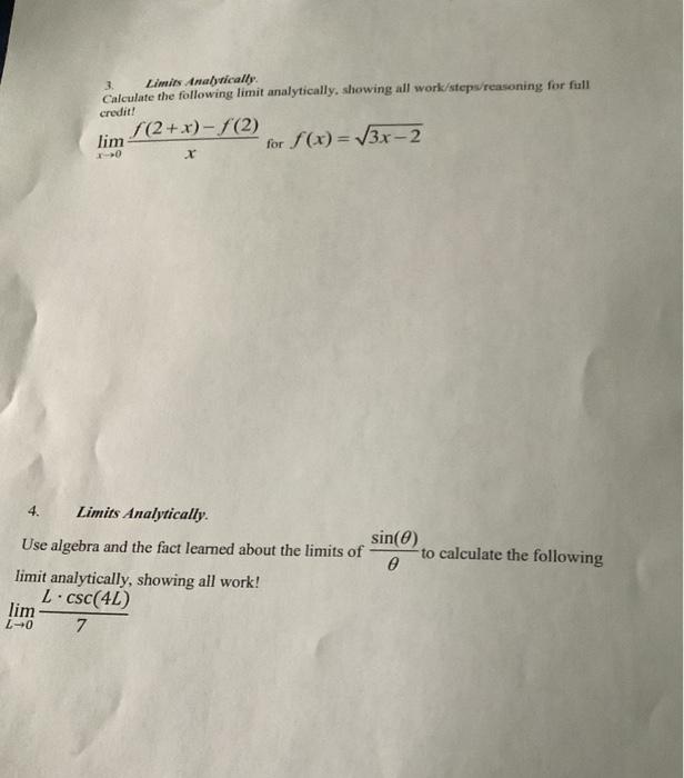 Solved 3. Limits Analytically. Calculate the following limit | Chegg.com