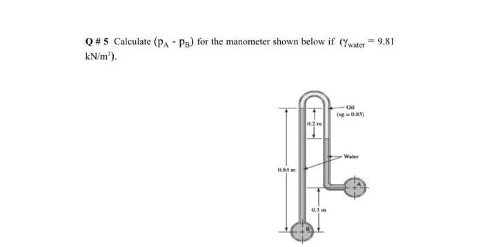 Solved Q \# 5 Calculate (pA−pB) for the manometer shown | Chegg.com