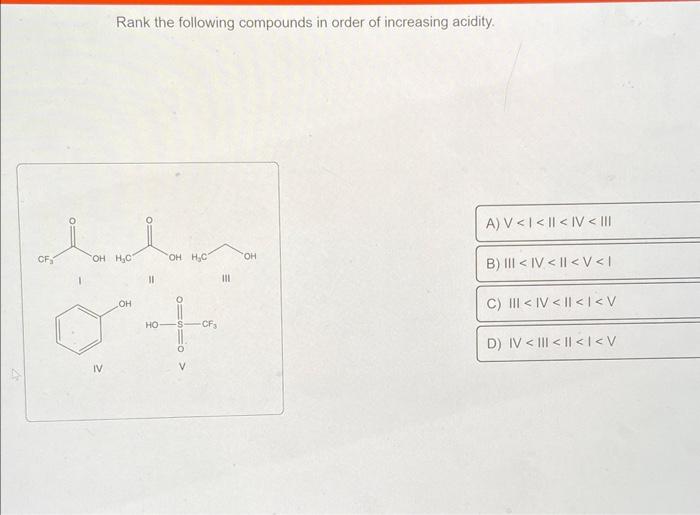 Solved Rank the following compounds in order of increasing | Chegg.com