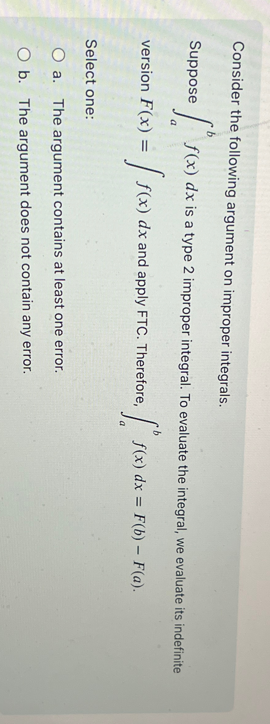 Solved Consider the following argument on improper | Chegg.com