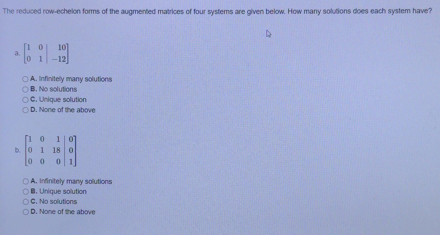 Solved The reduced row-echelon forms of the augmented | Chegg.com