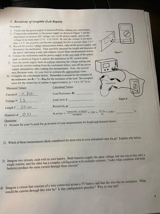 Solved 3. Resistivity of Graphite (Lab Report) Procedure 1) | Chegg.com