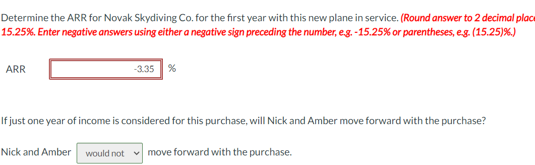 Solved Determine the ARR for Novak Skydiving Co. ﻿for the | Chegg.com