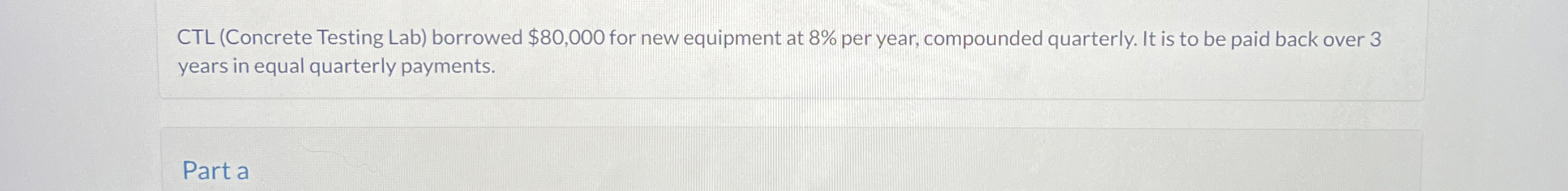Solved CTL (Concrete Testing Lab) ﻿borrowed $80,000 ﻿for new | Chegg.com