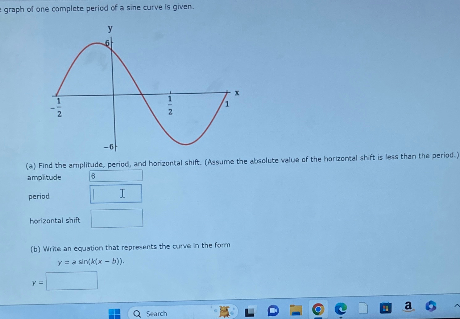 Solved graph of one complete period of a sine curve is | Chegg.com