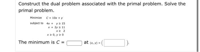 Solved Construct the dual problem associated with the primal | Chegg.com