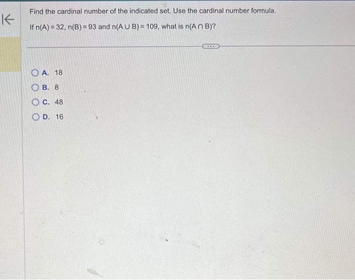 Solved Find the cardinal number of the indicated set. Use | Chegg.com