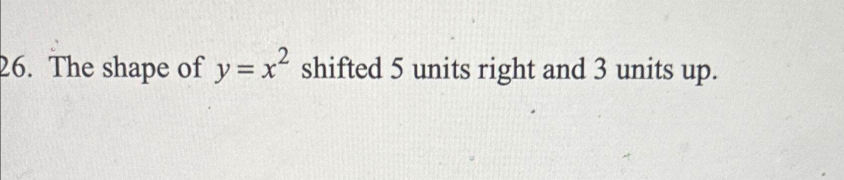 Solved The shape of y=x2 ﻿shifted 5 ﻿units right and 3 | Chegg.com