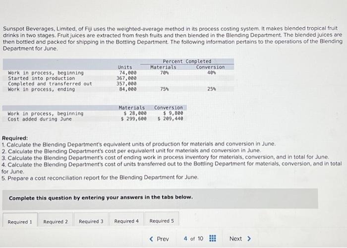 Solved Required: 1. Calculate the Blending Department's | Chegg.com