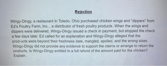 Solved Rejection Wingy-Dingy, a restaurant in Toledo, Ohio | Chegg.com