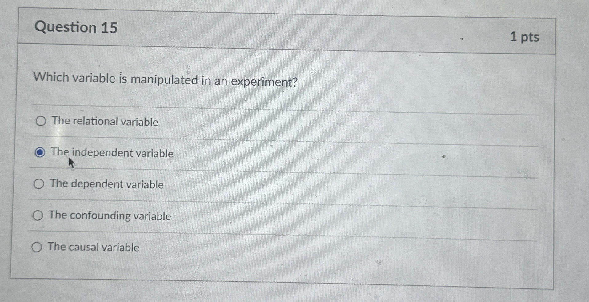 Solved Question 151 ﻿ptsWhich variable is manipulated in an | Chegg.com