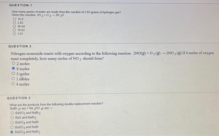 Solved QUESTION 1 How many grams of water are made from the | Chegg.com