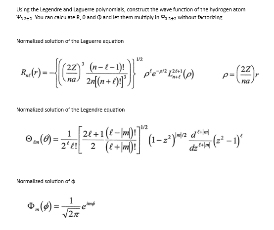 Solved Using the Legendre and Laguerre polynomials, | Chegg.com