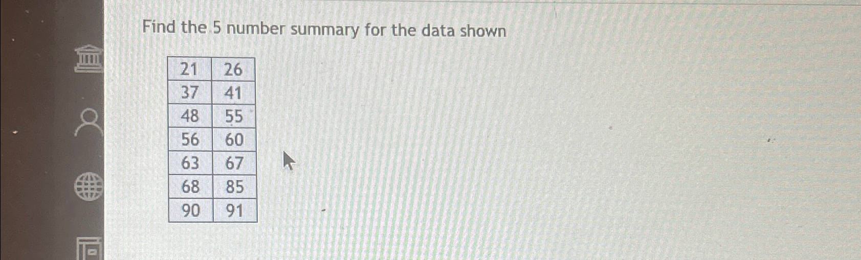 Solved Find the 5 ﻿number summary for the data | Chegg.com