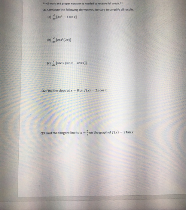 Solved **All work and proper notation is needed to receive | Chegg.com