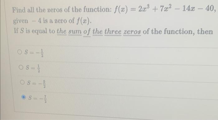 Solved Find all the zeros of the function: | Chegg.com
