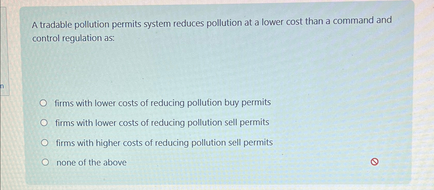 Solved A tradable pollution permits system reduces pollution | Chegg.com