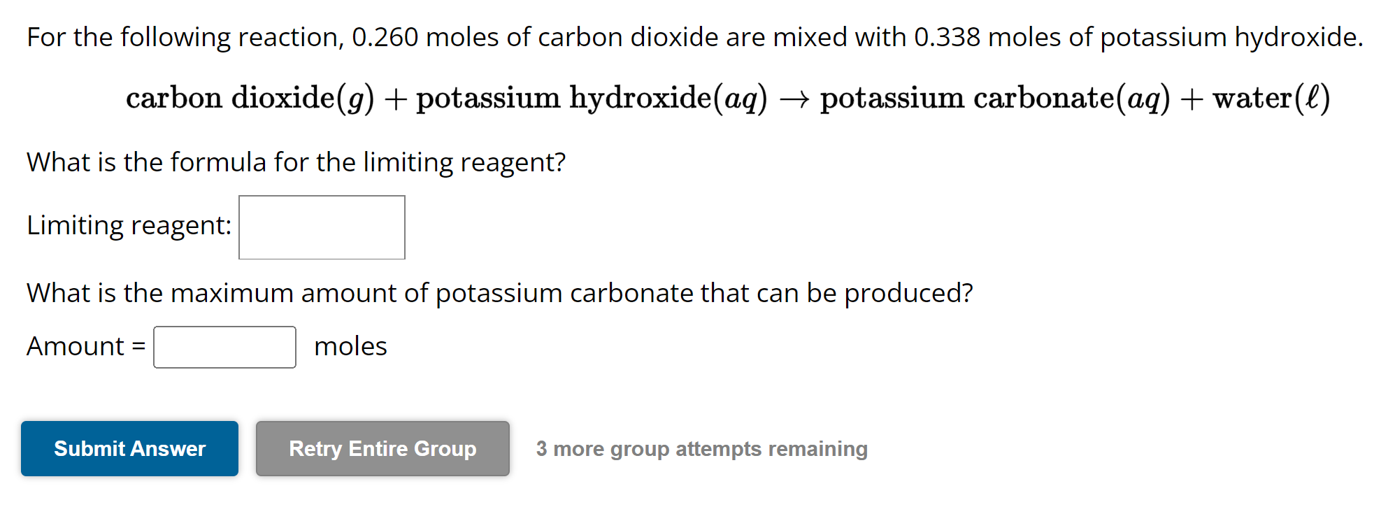 Solved For the following reaction, 0.260 ﻿moles of carbon | Chegg.com