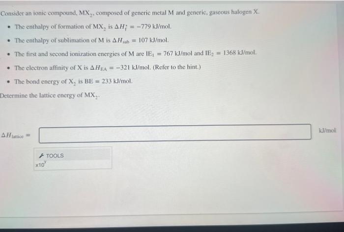 Solved Consider an ionic compound, MX2. composed of generic | Chegg.com