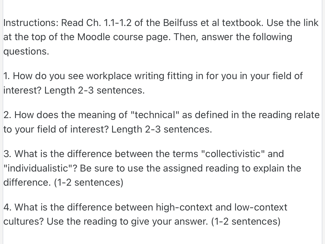 Solved Instructions: Read Ch. 1.1-1.2 ﻿of the Beilfuss et al | Chegg.com