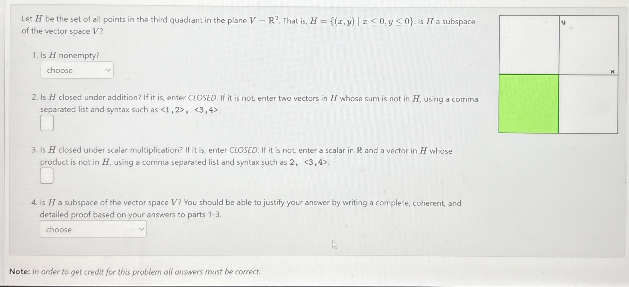 Let H ﻿be the set of all points in the third quadrant | Chegg.com