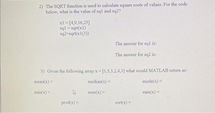 Solved 1) Match the MATLAB Function with its Definition | Chegg.com