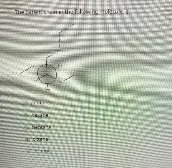 Solved The parent chain in the following molecule is pentane | Chegg.com
