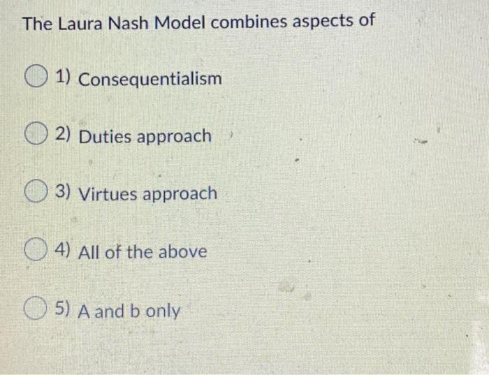 Solved The Laura Nash Model combines aspects of 1) | Chegg.com