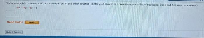 Solved Find a parametric representation of the solution set | Chegg.com