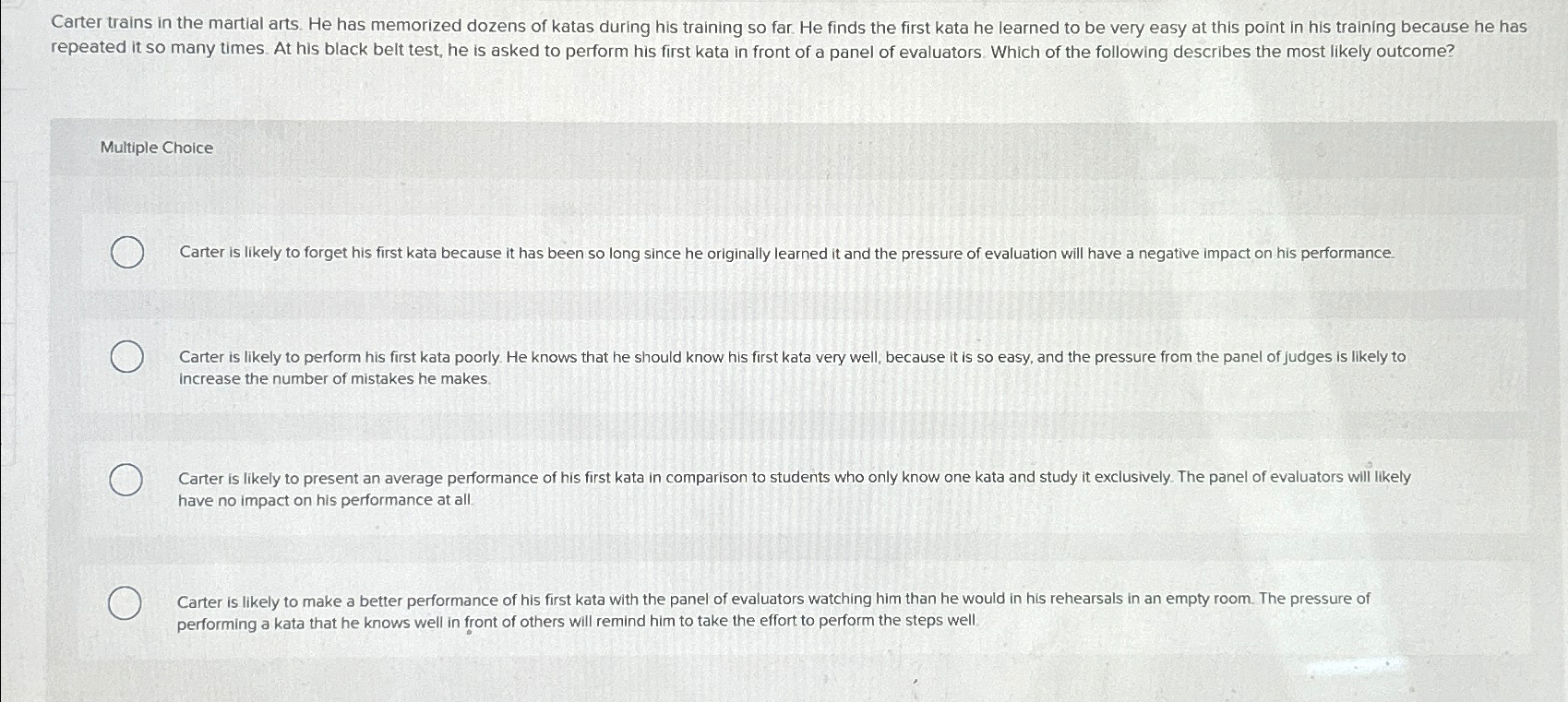 Solved Carter trains in the martial arts. He has memorized | Chegg.com