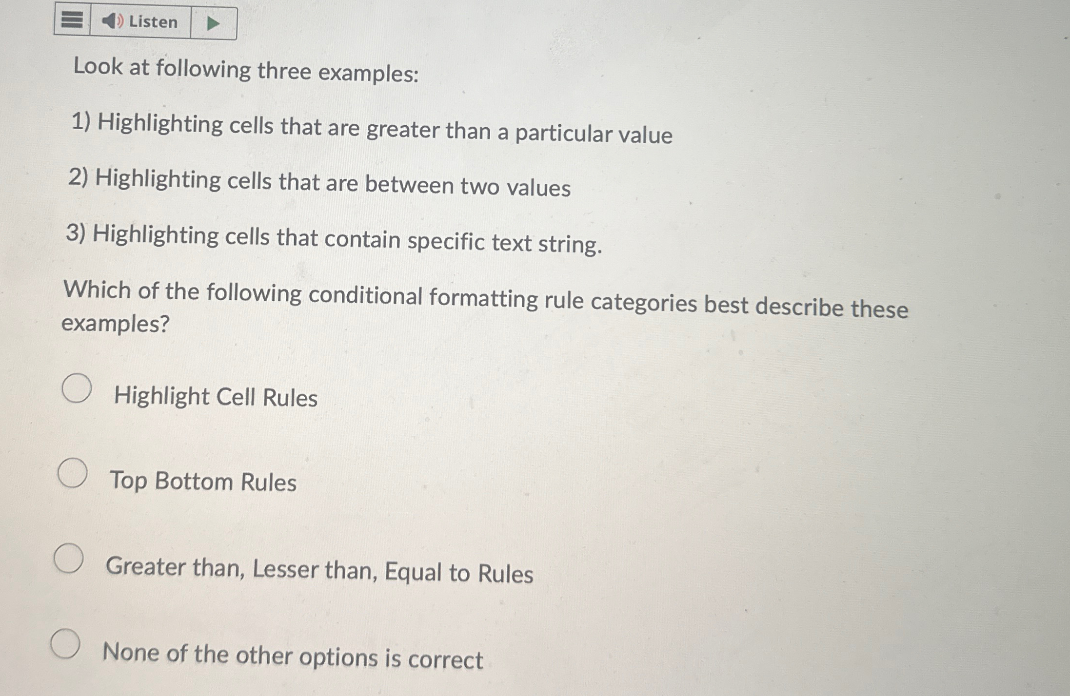 Solved ListenLook at following three examples:Highlighting | Chegg.com Solved ListenLook at following three examples:Highlighting | Chegg.com