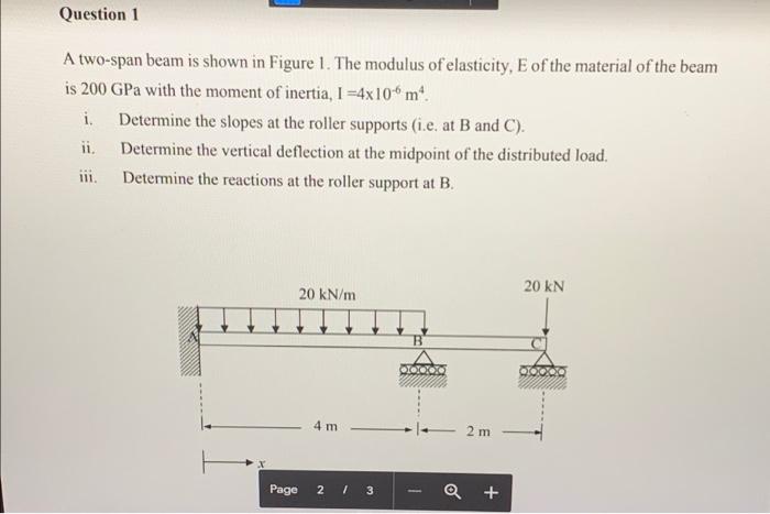 Solved Question 1 A two-span beam is shown in Figure 1. The | Chegg.com